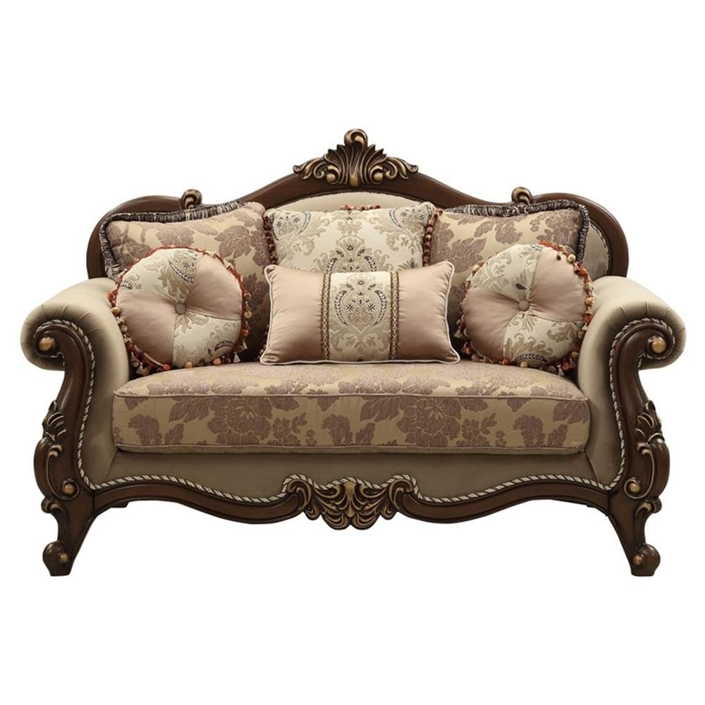 Acme Mehadi Upholstery Rolled Arm Loveseat with Queen Leg in Walnut