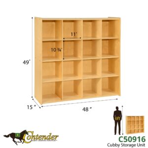 Contender 16 Big Cubby Section Storage Cabinet, Multipurpose Montessori Shelves for Mobile Storage of Toys, Craft Supplies in Natural Finish, Made in USA