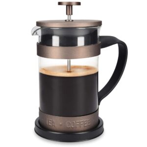 navaris retro french press coffee maker (20 oz) - stainless steel coffee press tea maker with plunger, filter, durable borosilicate glass beaker