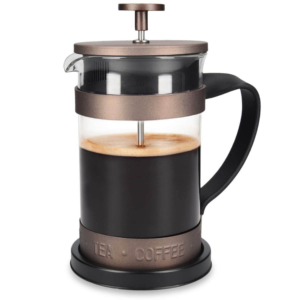 Navaris Retro French Press Coffee Maker (20 oz) - Stainless Steel Coffee Press Tea Maker with Plunger, Filter, Durable Borosilicate Glass Beaker