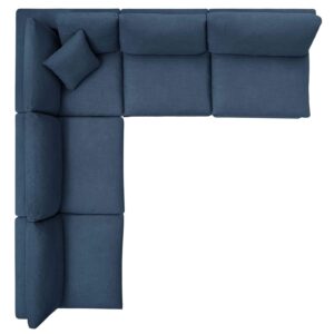 Modway Commix Down Filled Overstuffed 5 Piece Sectional Sofa Set, Corner Chair/Four Armless Chairs, Azure