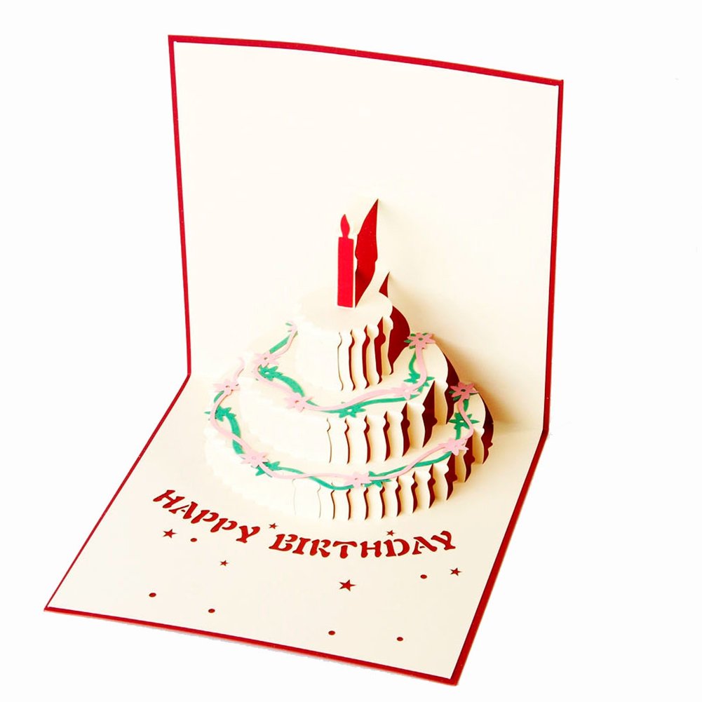 ENJOYPRO Birthday Card, 3D Pop Up Happy Birthday Cake Greeting Cards, Handmad Pop Out Cards With Envelope (Birthday Cake)