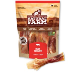 natural farm extra-thick beef tendons (4-6 inch, 6 pack), natural chondroitin and collagen: supports healthy joints, great for dental health – made & packaged, all dog sizes