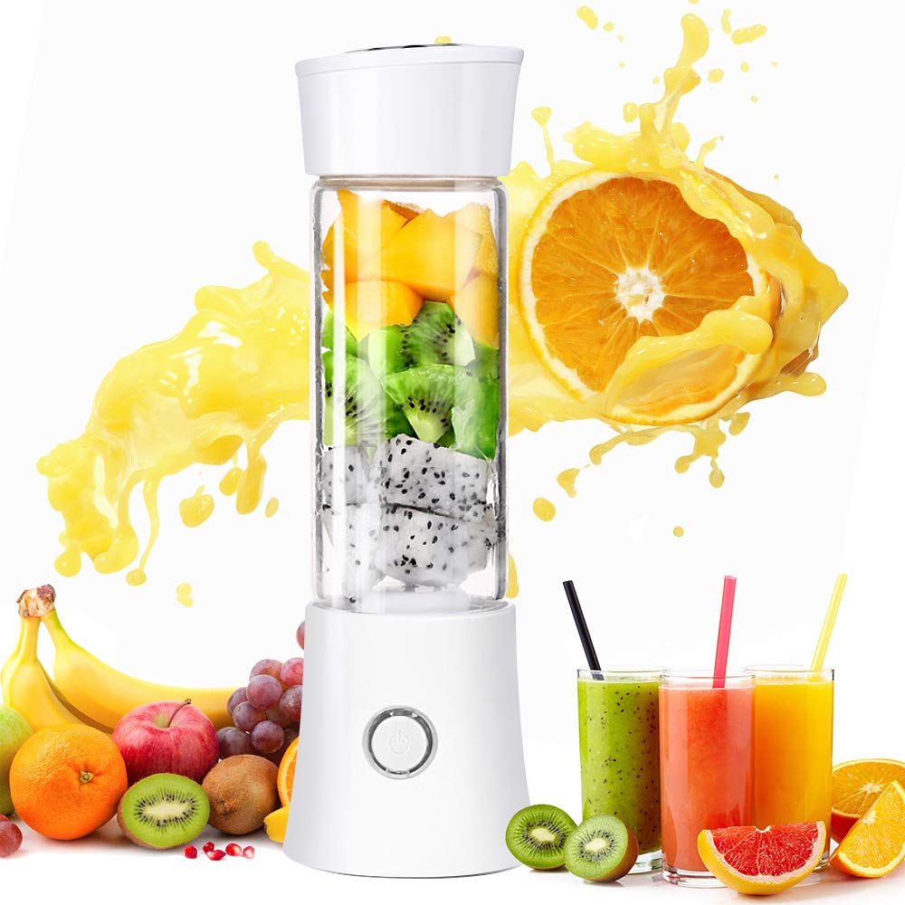 Taillansin 2019 Newest Portable Blender, USB Rechargeable, Food Grade Glass, 480ml Capacity, 6-Blade Stainless Steel Mixing, Easy Clean and Use