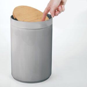 mDesign Plastic Round Trash Can Small Wastebasket - Garbage Bin Container with Swing-Close Lid - Bathroom Garbage Basket - Holds Waste, Recycling - 1.3 Gallon - Basa Collection - Gray/Natural