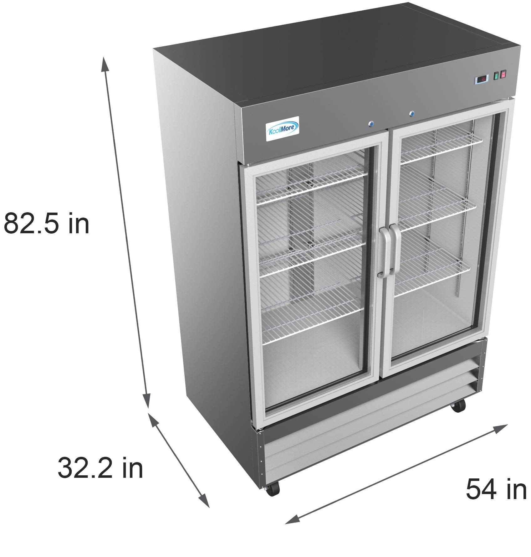 KoolMore - RIR-2D-GD 54" 2 Glass Door Commercial Reach-in Refrigerator Cooler with LED Lighting - 47 cu. ft, Stainless Steel