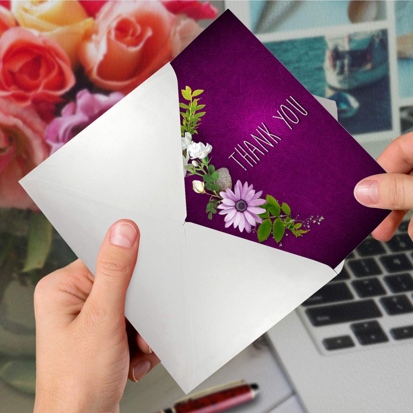 The Best Card Company Thank You Greeting Card with 5 x 7 Inch Envelope (1 Card) Many Thanks Purple C6842GTYG