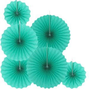 teal blue party hanging paper fans decorations - under the sea baby shower birthday party wedding bridal shower party ceiling hangings photo booth backdrops decorations, 6pc