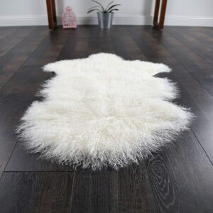 Genuine Tibetan Mongolian Sheepskin Fur Rug Hide Pelt Throw Rug Lamb Wool Carpet Fur Used for Area Rug or Across Armchair，Ivory White