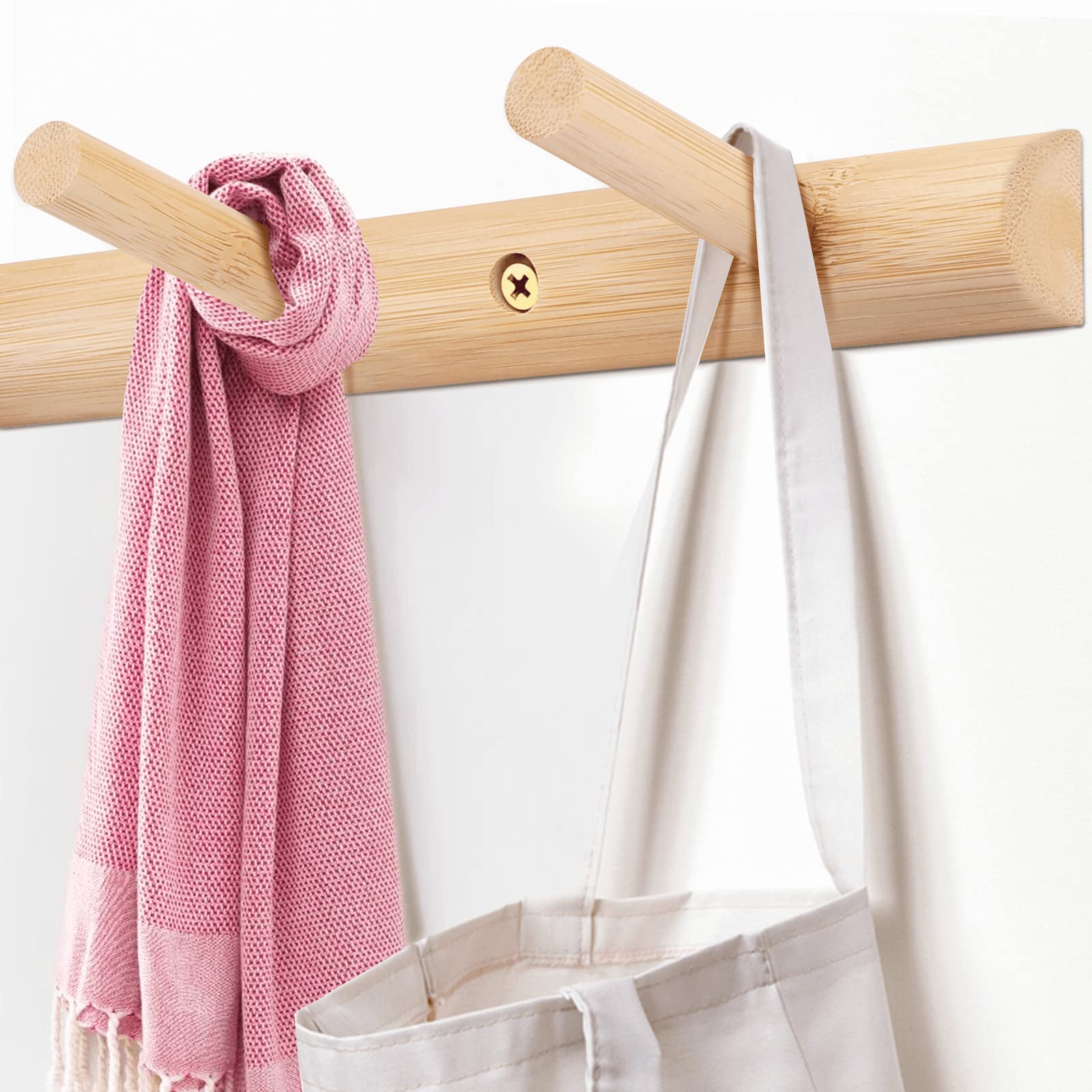 Homode Modern Bamboo Wooden Entryway Coat Hooks, Bathroom Kitchen Towel Rack, Wall Mounted Coat Rack Hat Hanger with 4 Hanging Pegs (Natural)