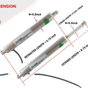 SOViK 12V DC Micro Linear Actuator 2 inch Stroke Max Force 22lbs Speed 0.5"/sec Tube Diameter 0.8" Internal Limit Switch