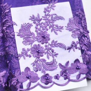 SanVera17 African Lace Net Fabrics Nigerian French Fabric Embroidered and Manual Beading Guipure Cord Lace for Party Wedding 5 Yards (Purple)