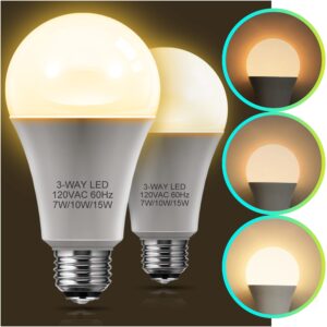 lohas 3 way led light bulbs 50/100/150w equivalent, 3-way led bulbs soft white 3000k, dimmable a19 led light bulb e26 base for bedroom, kitchen, living room, 2 pack