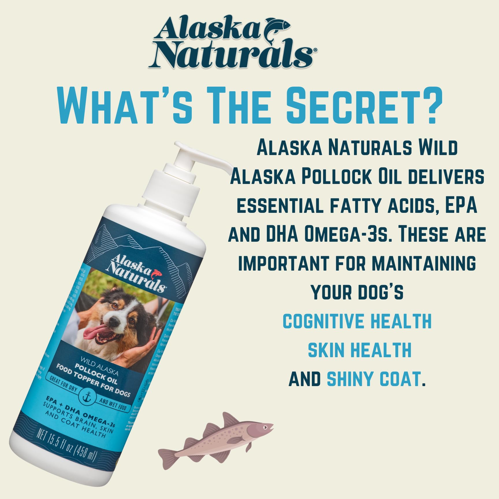 Sustainable Wild Alaskan Fish Oil for Dogs Skin and Coat – EPA + DHA Omega 3 Oil - Fatty Acids Dog Supplements - Support Fur Coat and Brain Health - Natural Liquid Food Topper for Pets – 32 oz. Pump