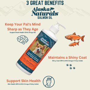 Alaska Naturals Wild Alaskan Salmon Fish Oil for Dogs Skin and Coat – EPA + DHA Omega 3 Oil - Fatty Acids Dog Supplements - Fur Coat and Brain Health - Natural Liquid Food Topper – 15.5 oz. Pump