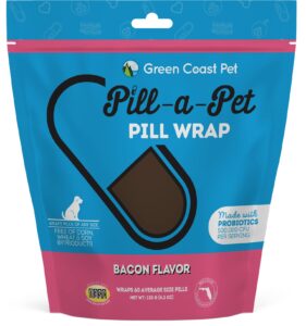 green coast pet pill-a-pet pill wrap for dogs bacon flavor | made in usa | probiotics | 60 wraps