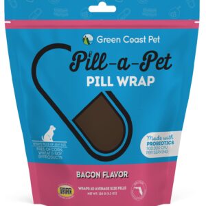 Green Coast Pet Pill-a-Pet Pill Wrap for Dogs Bacon Flavor | Made in USA | Probiotics | 60 Wraps