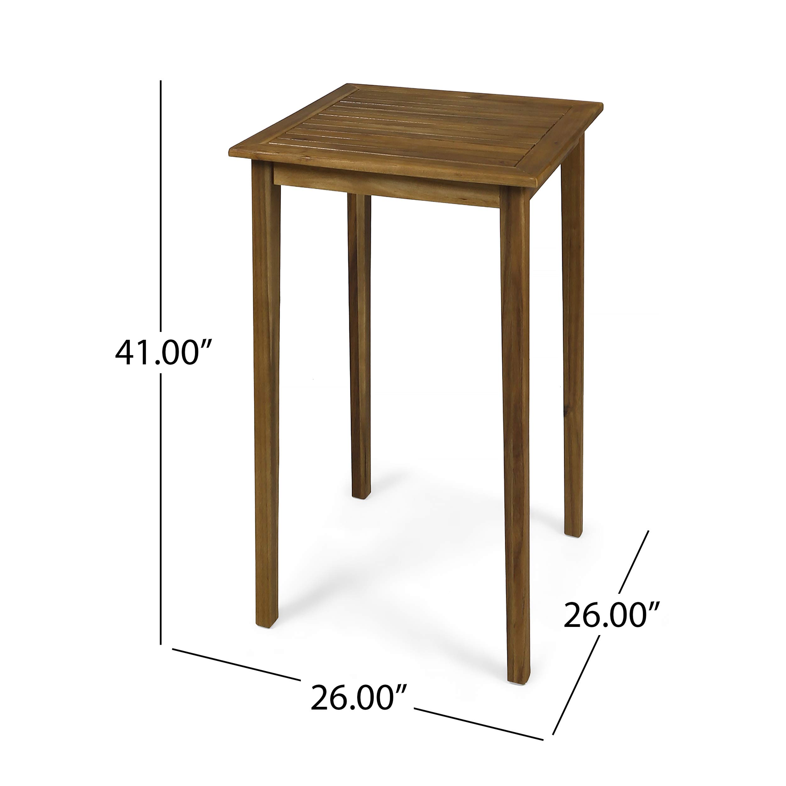 Christopher Knight Home Teresa Outdoor Minimalist Acacia Wood Square Bar Table Teak Finish