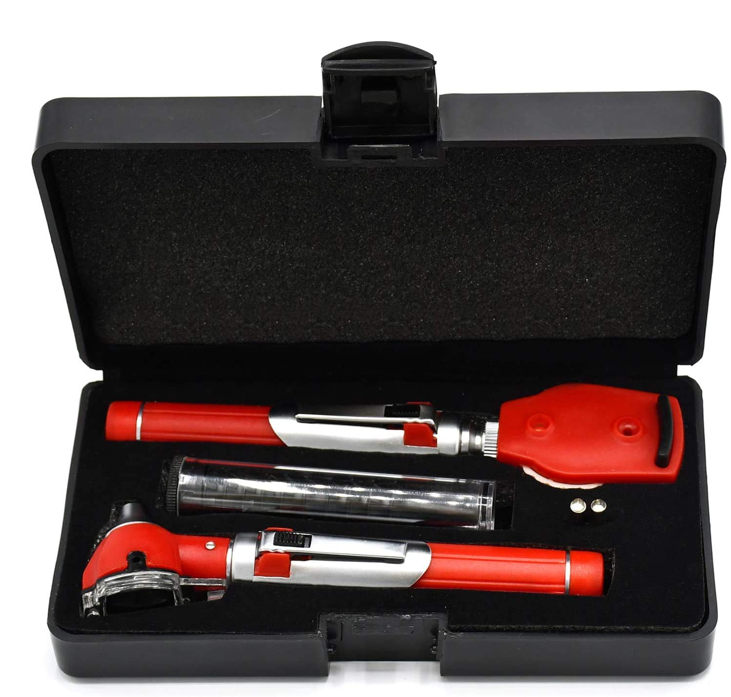 OdontoMed2011® Led Pocket Otoscope Set !Double Handle ! 2 Free Replacement Bulbs ! Bright Light Led (Red)