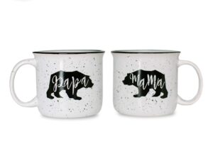 cam n honey farmhouse mama bear & papa bear funny campfire couples coffee mug set | 14oz ceramic mugs | mama bear mug, papa bear mug | perfect for parents