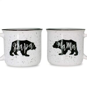 CAM N HONEY Farmhouse Mama Bear & Papa Bear Funny Campfire Couples Coffee Mug Set | 14oz Ceramic Mugs | Mama Bear Mug, Papa Bear Mug | Perfect for Parents