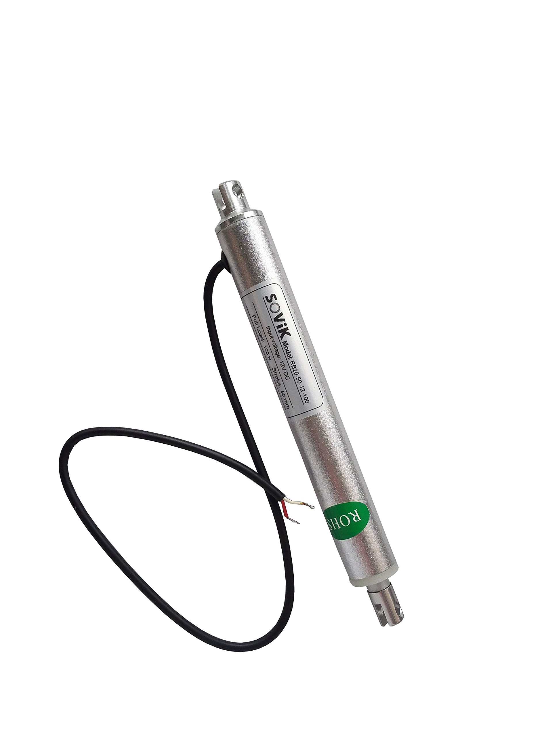 SOViK 12V DC Micro Linear Actuator 2 inch Stroke Max Force 22lbs Speed 0.5"/sec Tube Diameter 0.8" Internal Limit Switch