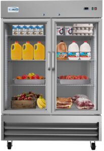 koolmore - rir-2d-gd 54" 2 glass door commercial reach-in refrigerator cooler with led lighting - 47 cu. ft, stainless steel