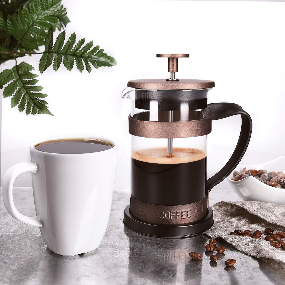 Navaris Retro French Press Coffee Maker (20 oz) - Stainless Steel Coffee Press Tea Maker with Plunger, Filter, Durable Borosilicate Glass Beaker