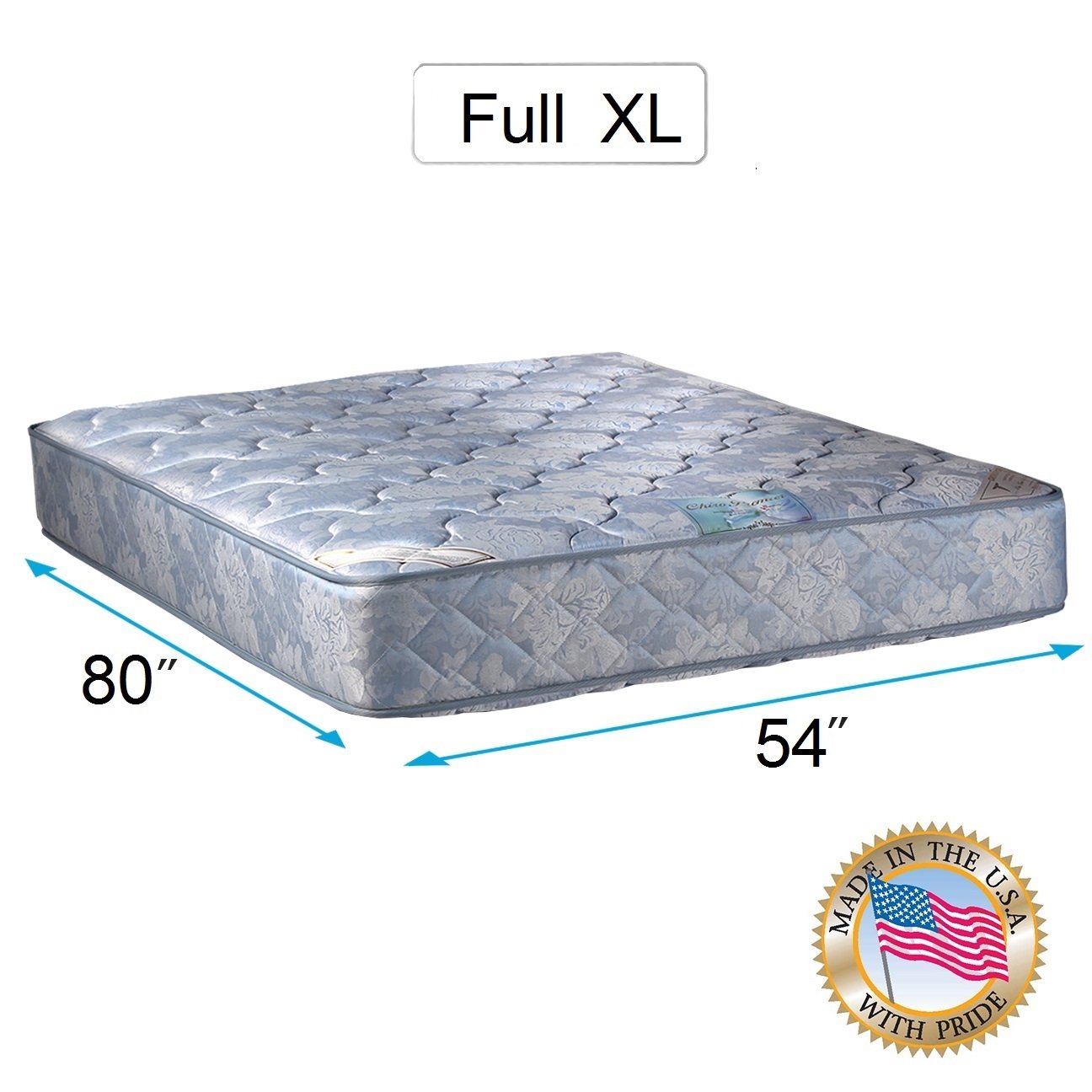 Dream Solutions USA Chiro Premier 2-Sided Orthopedic (Blue Color) Full XL Mattress Only with Mattress Cover Protector Included - Spine Support, Fully Assembled, Innerspring coils, Long Lasting