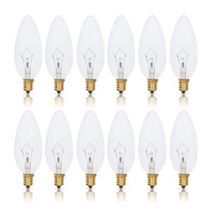 simba lighting candelabra torpedo clear b10 ctc 25w e12 base (12 pack) decorative incandescent light bulbs 120v for chandeliers, ceiling fan lights, pendants, wall sconces, dimmable, warm white 2700k