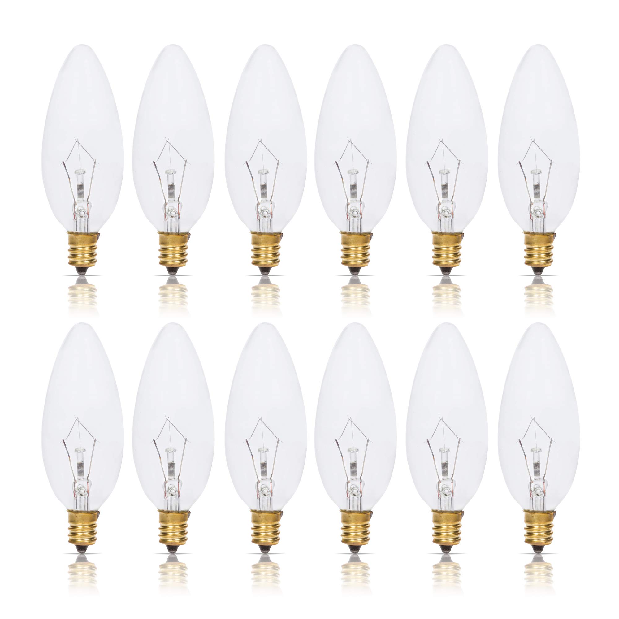 Simba Lighting Candelabra Torpedo Clear B10 CTC 25W E12 Base (12 Pack) Decorative Incandescent Light Bulbs 120V for Chandeliers, Ceiling Fan Lights, Pendants, Wall Sconces, Dimmable, Warm White 2700K