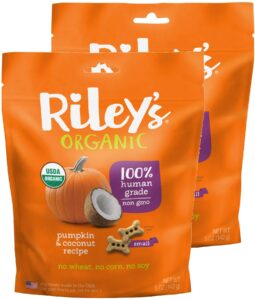 riley's organics pumpkin & coconut small bone dog treats 2 pack 5 oz