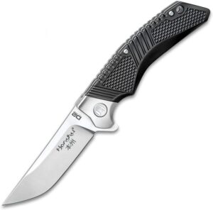 honshu premium sekyuriti ball bearing opening pocket knife - d2 tool steel blade, black tpu handle scales, steel pocket clip – ideal everyday carry knife - 4 1/2" closed