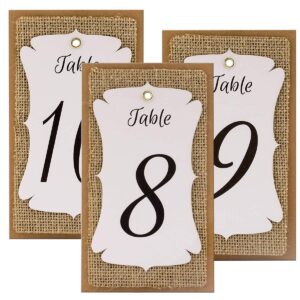 summer-ray handmade table number white-burlap-kraft triple layer wine bottle table number hang tags for rustic weddings (number 1 to 15)