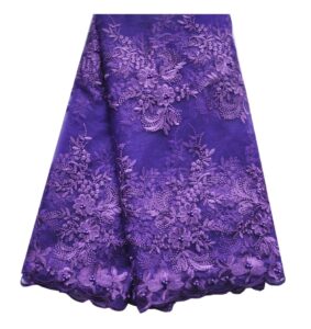 sanvera17 african lace net fabrics nigerian french fabric embroidered and manual beading guipure cord lace for party wedding 5 yards (purple)