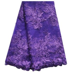 SanVera17 African Lace Net Fabrics Nigerian French Fabric Embroidered and Manual Beading Guipure Cord Lace for Party Wedding 5 Yards (Purple)