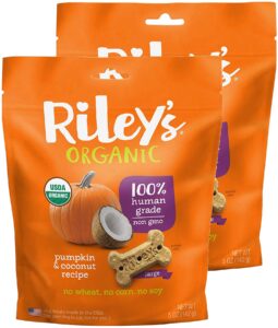 riley's organics pumpkin & coconut large bone dog treats 2 pack 5 oz