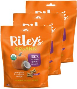 riley's organics pumpkin & coconut small bone dog treats 3 pack 5 oz