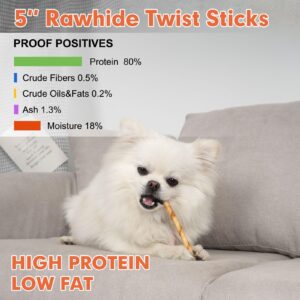 MON2SUN Dog Rawhide Twist Sticks Chicken Flavor 5 Inch Thin Sticks Rawhide Chews Dog Treats for Puppy and Small Dogs 120 Count