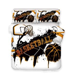 Basketball Bedding Set Twin Size,3D Sports Basketball Duvet Cover Set 2 Piece (1 Duvet Cover 1 Pillowcases) Basketball Bedspread for Kids