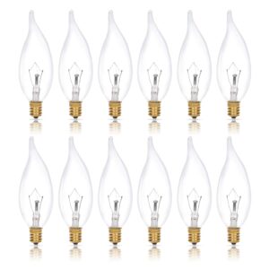 simba lighting candelabra flame tip clear ca10 25w e12 base (12 pack) decorative incandescent light bulbs 120v for chandeliers, ceiling fan lights, pendants, wall sconces, dimmable, warm white 2700k