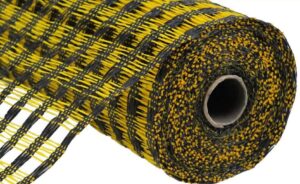 poly burlap check deco mesh, 10" x 10 yards (black, yellow)