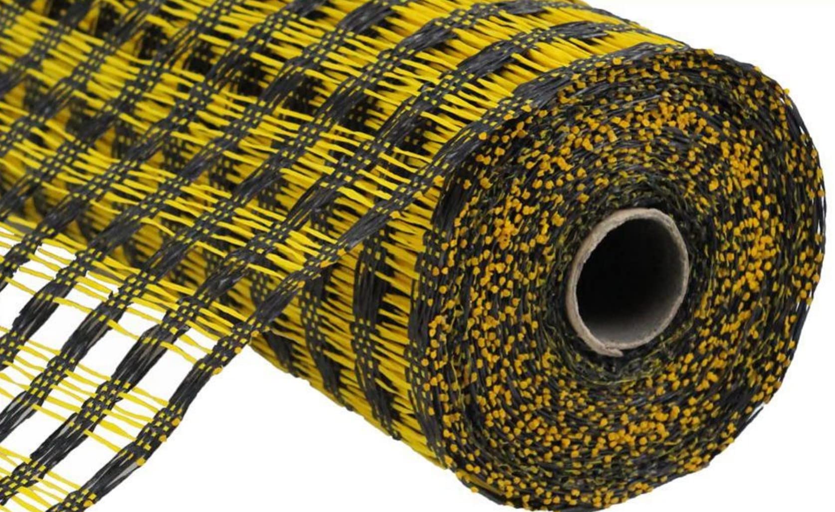 Poly Burlap Check Deco Mesh, 10" x 10 Yards (Black, Yellow)