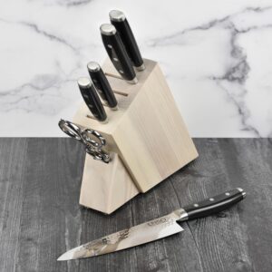 Enso Knife Set - Made in Japan - HD Series - VG10 Hammered Damascus Japanese Stainless Steel with Slim Gray Ash Knife Block - 7 Piece