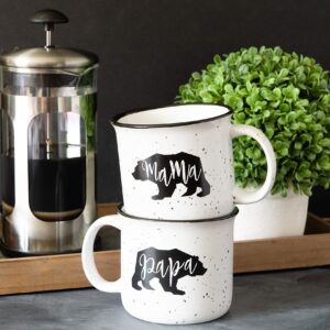 CAM N HONEY Farmhouse Mama Bear & Papa Bear Funny Campfire Couples Coffee Mug Set | 14oz Ceramic Mugs | Mama Bear Mug, Papa Bear Mug | Perfect for Parents