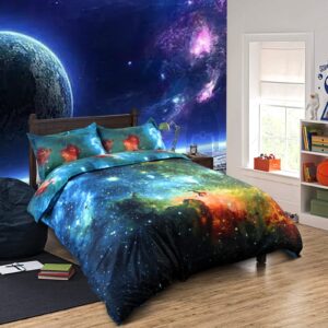 duvet cover galaxy bedding 3 of set - full comforter cover with zipper and corner belt, soft breathable, zhh