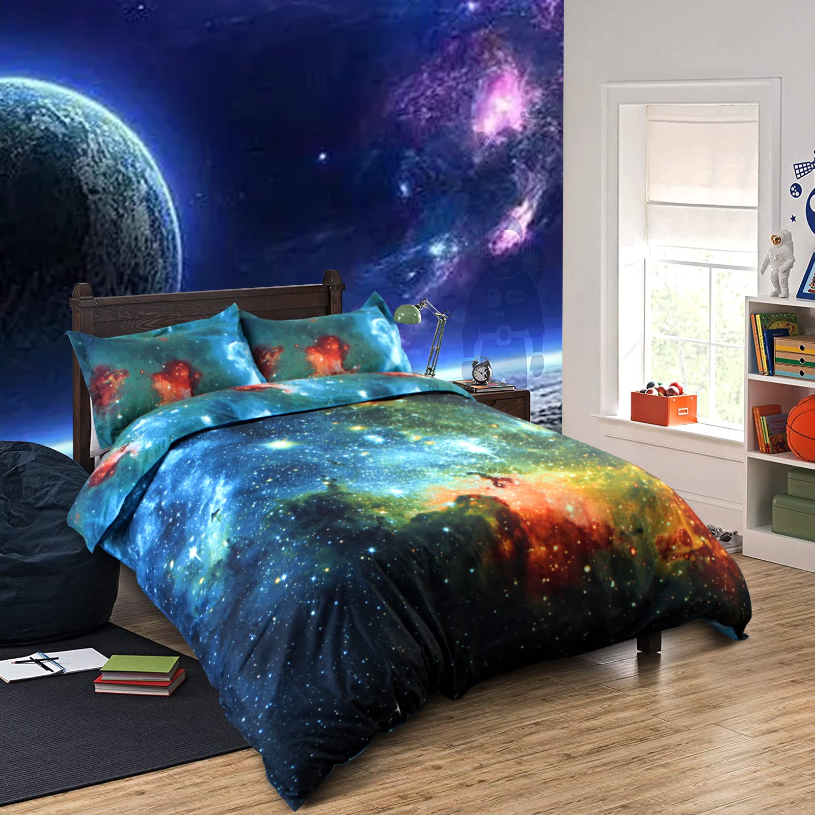 Duvet Cover Galaxy Bedding 3 of Set - Full Comforter Cover with Zipper and Corner Belt, Soft Breathable, ZHH