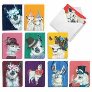 the best card company assorted blank greeting card box set - incl. 20 cards + envelopes - 10 unique designs - perfect for thank yous, invitations, more - personality llamas am7036ocb-b2x10-nb