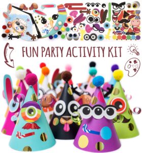 glittery garden party hats for kids art & craft. fun birthday activity kit with stickers. animal theme party favor, game supplies. christmas, thanksgiving, easter decoration