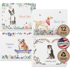 twigs paper thank you cards dogs design - 12 assorted dogs thank you cards with envelopes - made in usa greeting card - eco friendly blank cards and envelopes - 5.5 x 4.25 size appreciation cards